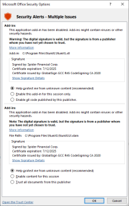 Trusted Publisher in Microsoft Excel - NumXL